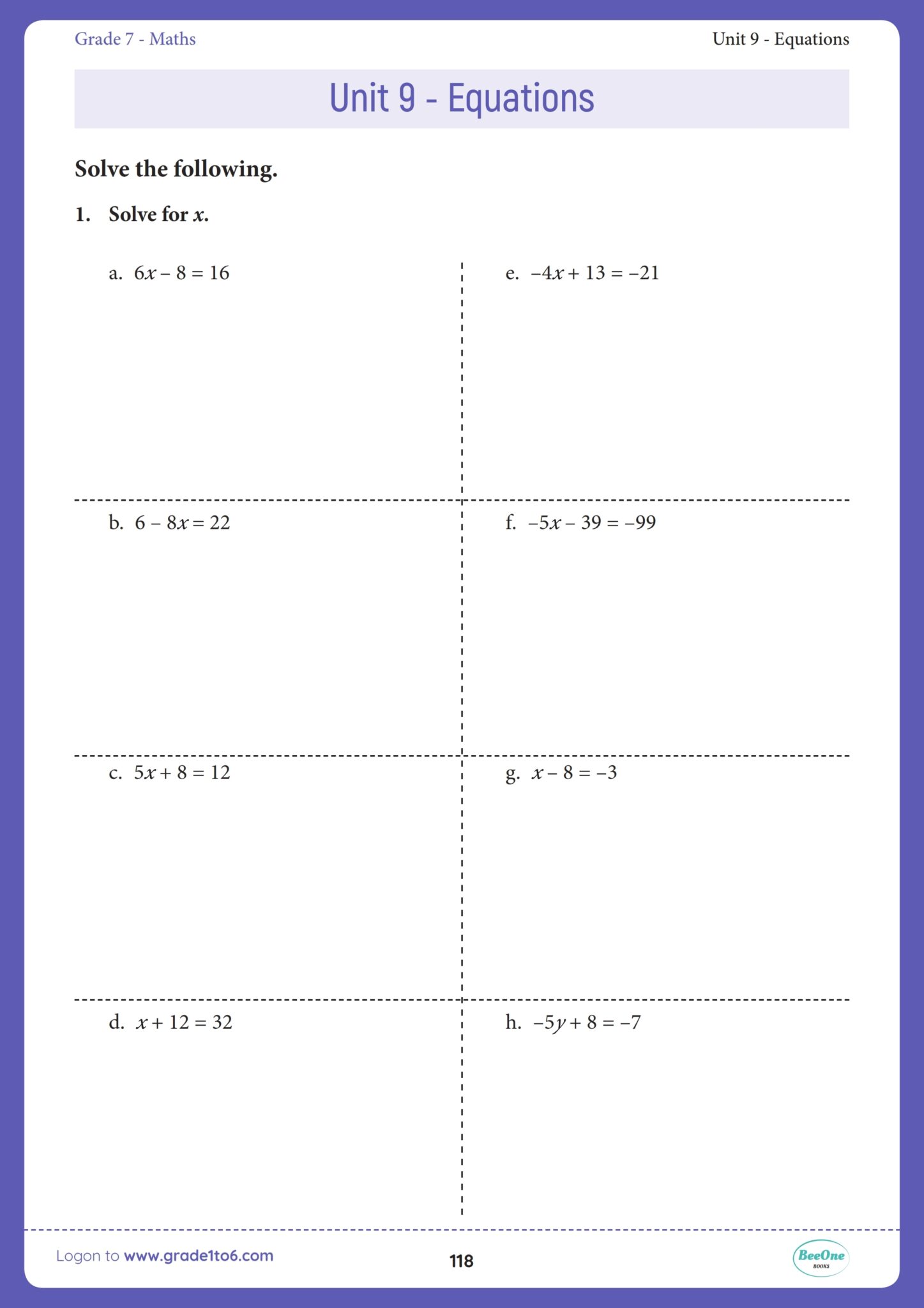 Simple Equations Class 7 Worksheet - Free Printable Worksheets