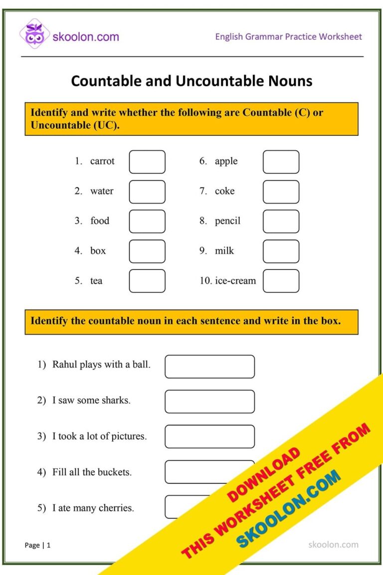 Countable And Uncountable Nouns Worksheet - Free Printable Worksheets