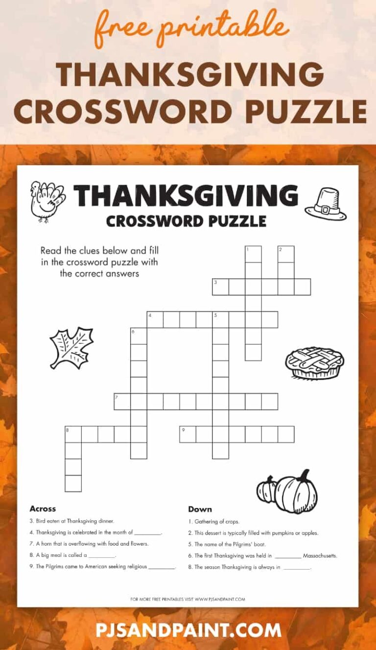 Thanksgiving Crossword Puzzle Free Printable - Free Printable Worksheets