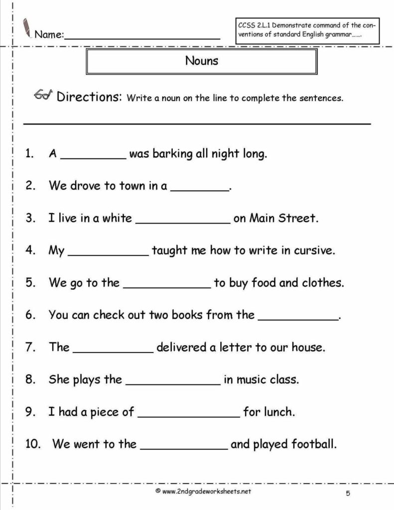 Noun Worksheets - Free Printable Worksheets