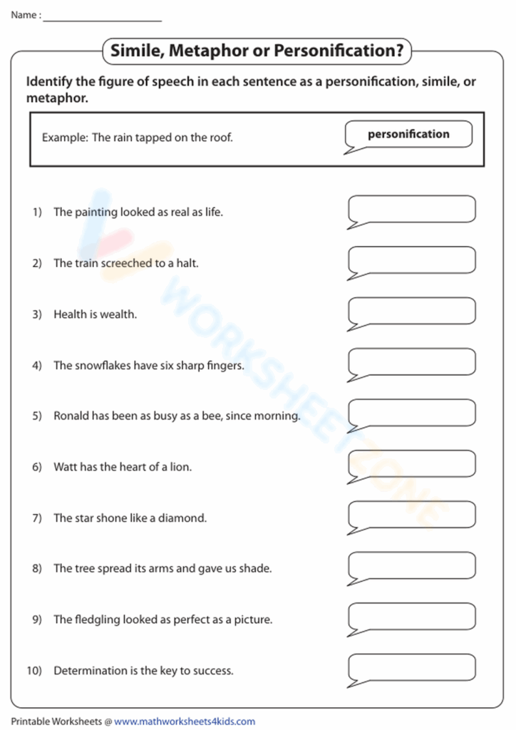Simile And Metaphor Worksheet - Free Printable Worksheets