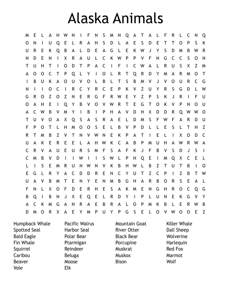 Free Printable Alaska Word Search - Free Printable Worksheets