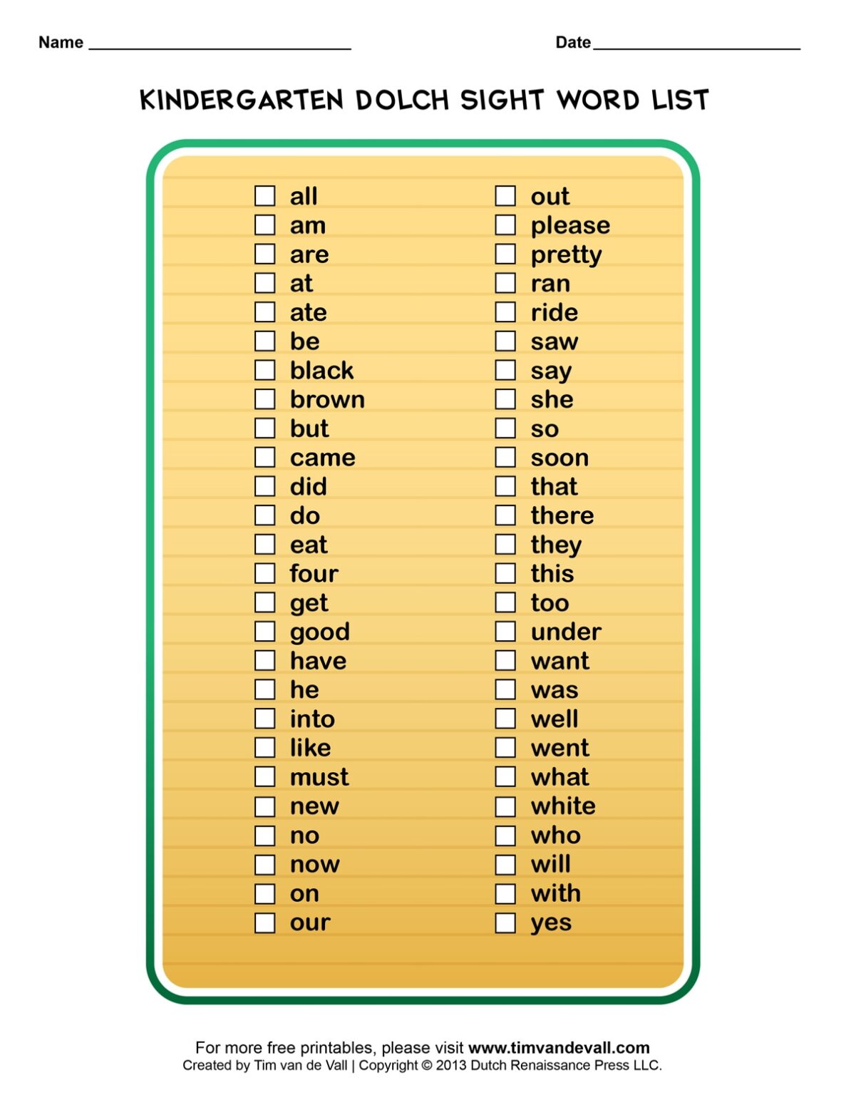 Dolch Sight Words Printable - Free Printable Worksheets