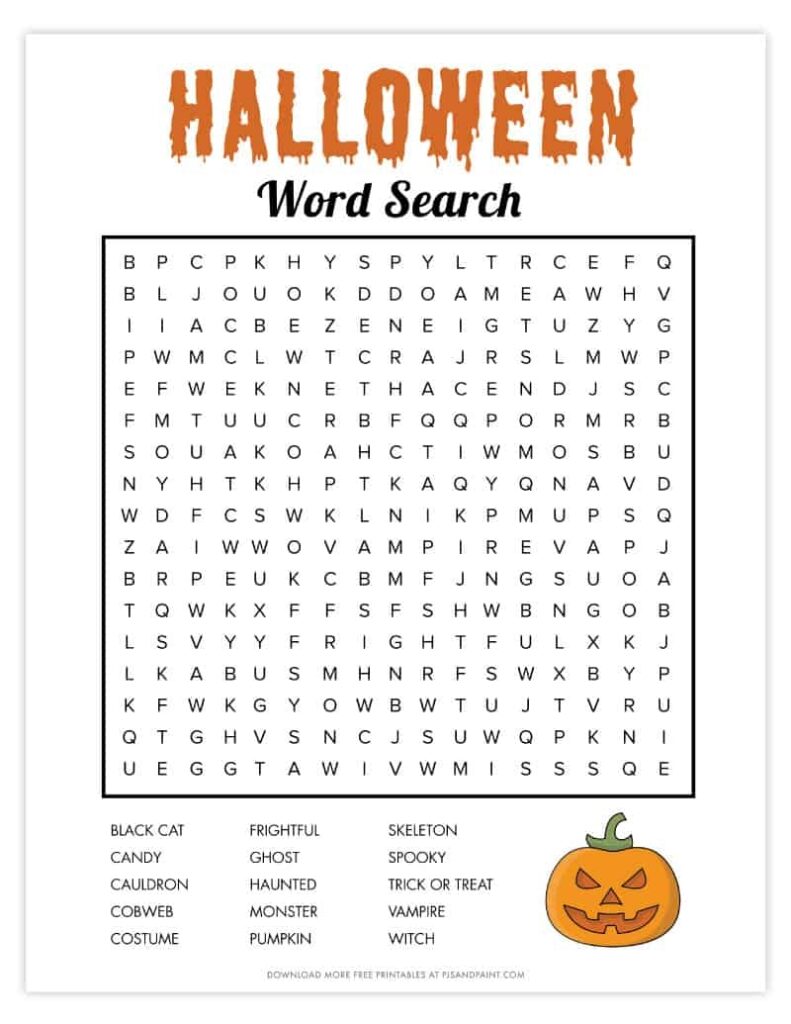 Printable Halloween Word Search - Free Printable Worksheets