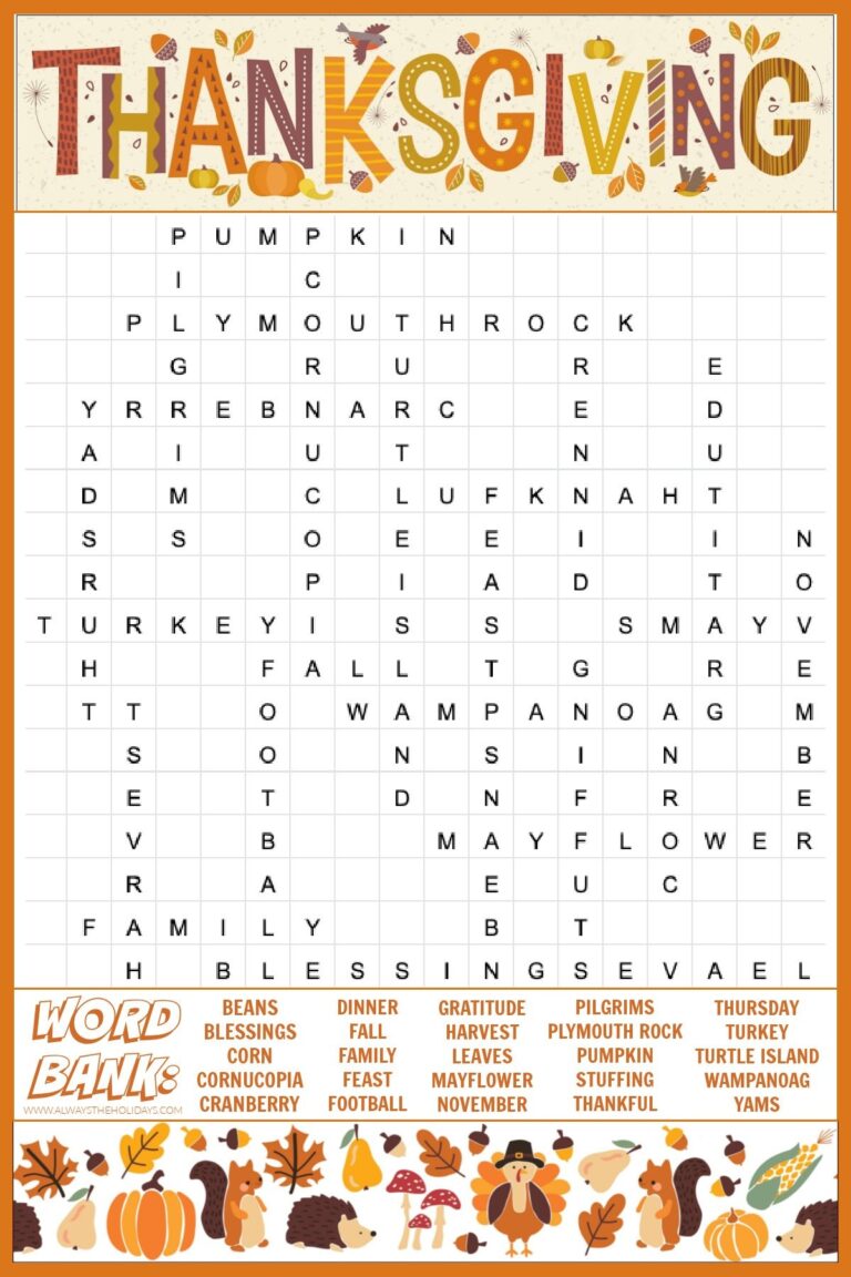Thanksgiving Printable Word Search - Free Printable Worksheets