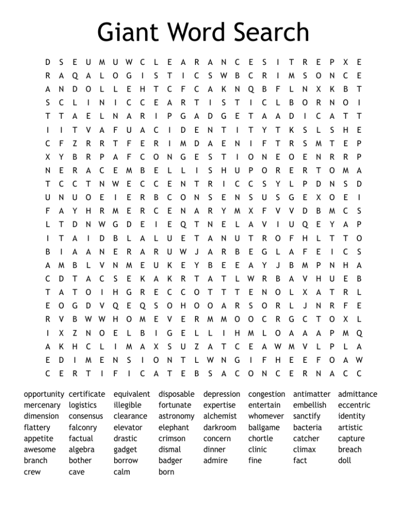 Giant Word Search Printable - Free Printable Worksheets