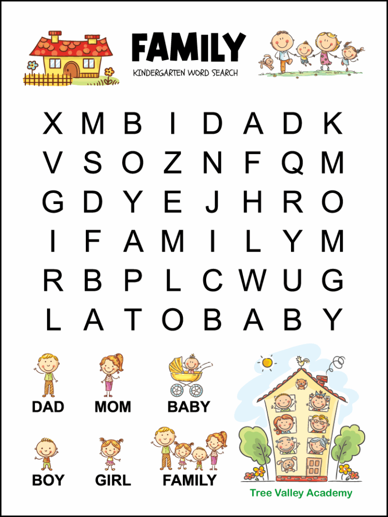 Kindergarten Printable Word Search - Free Printable Worksheets
