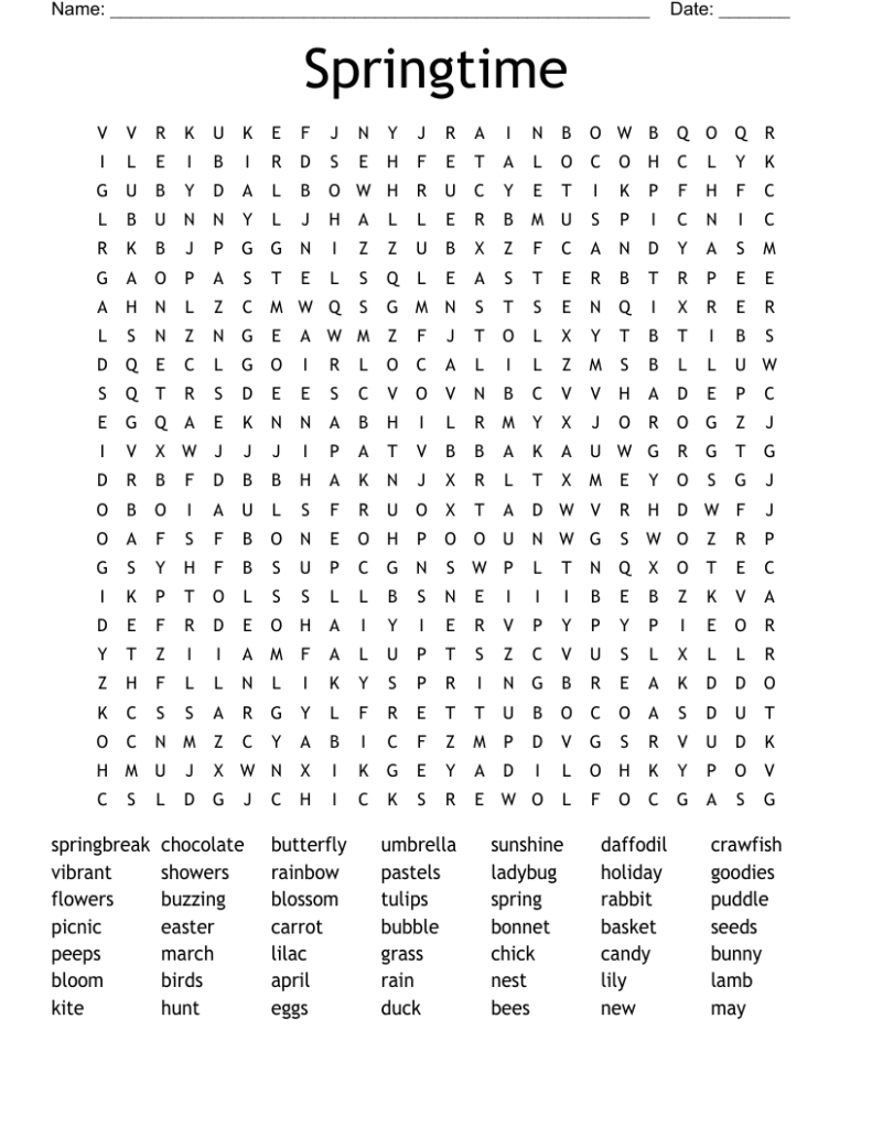 Springtime Word Search Printable - Free Printable Worksheets