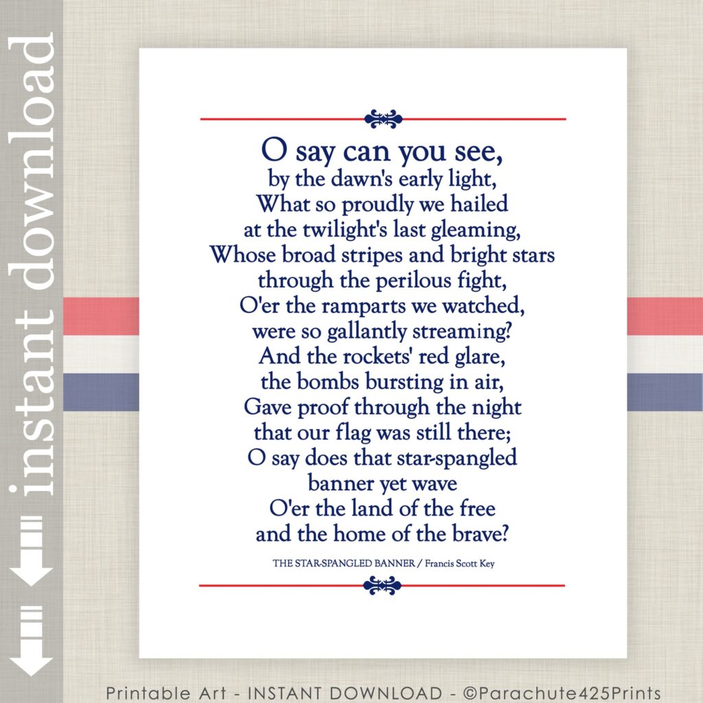 Words To Star Spangled Banner Printable - Free Printable Worksheets