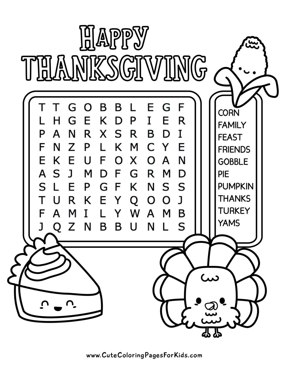 Thanksgiving Word Find Printable - Free Printable Worksheets