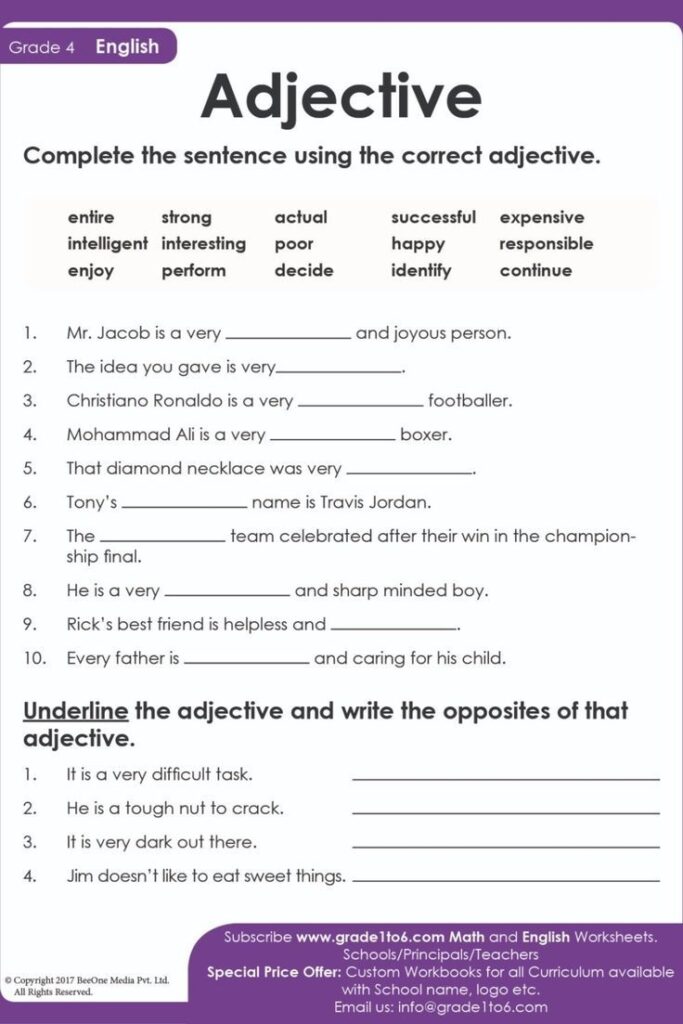 Adjective Worksheet For Class 6 - Free Printable Worksheets