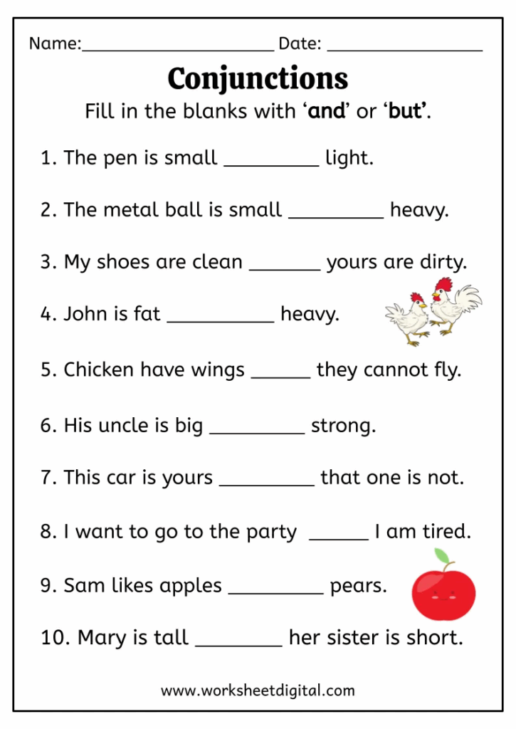 Conjunction Worksheet For Class 4 - Free Printable Worksheets