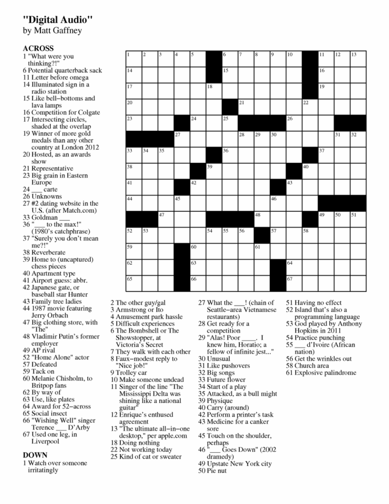Printable Universal Crossword Puzzle - Free Printable Worksheets