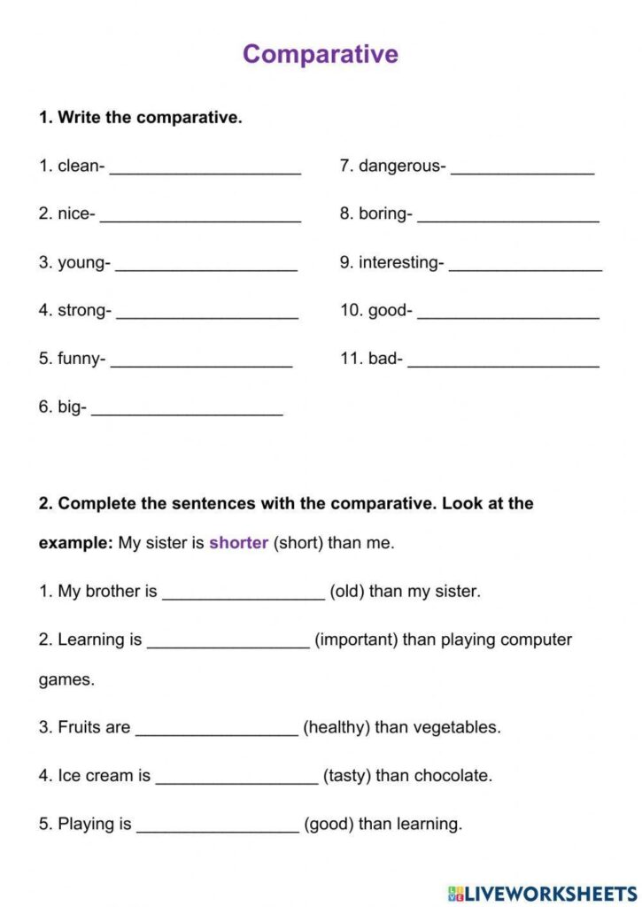 Comparative Worksheet - Free Printable Worksheets