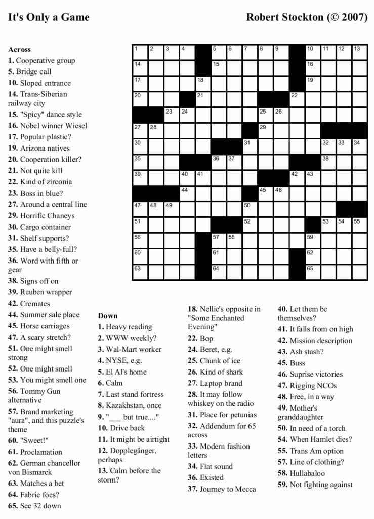 May Crossword Puzzle Printable - Free Printable Worksheets