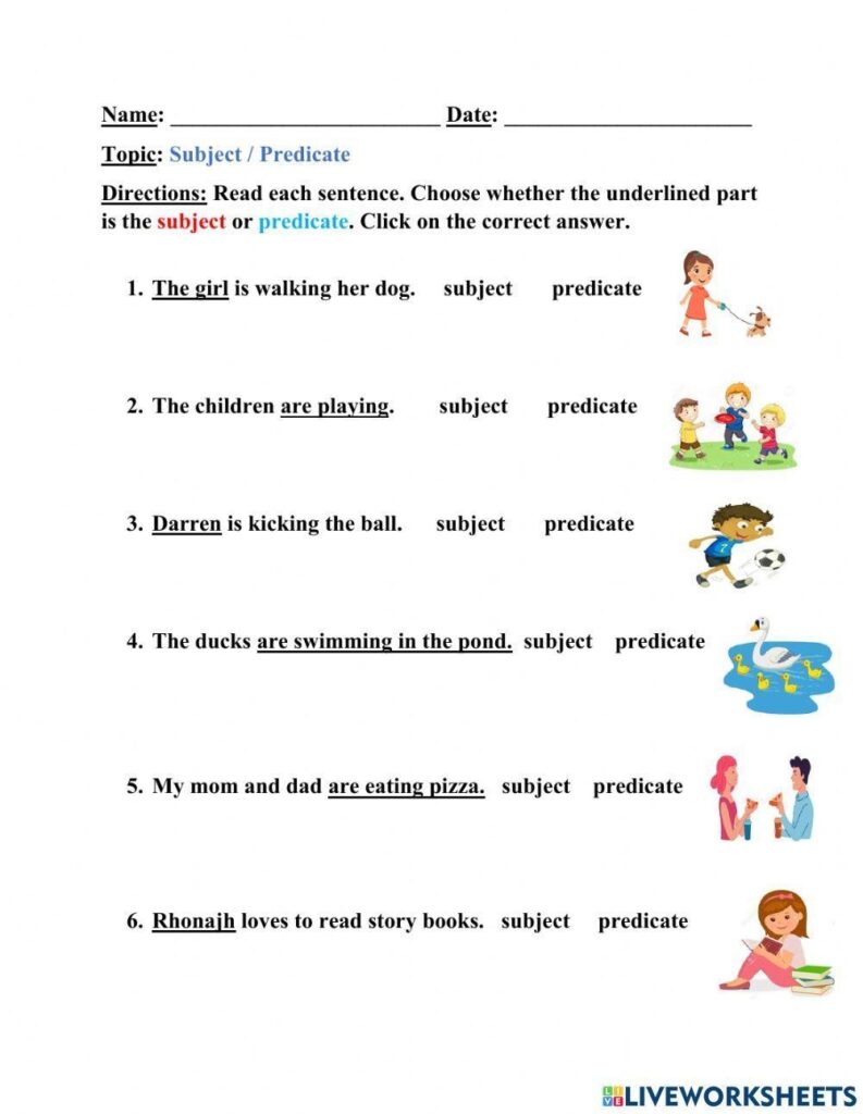 Subject And Predicate Worksheets With Answers Pdf - Free Printable ...