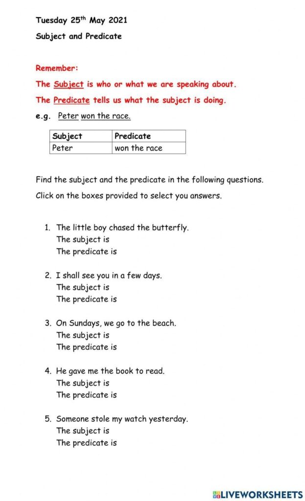 Subject And Predicate Worksheets - Free Printable Worksheets