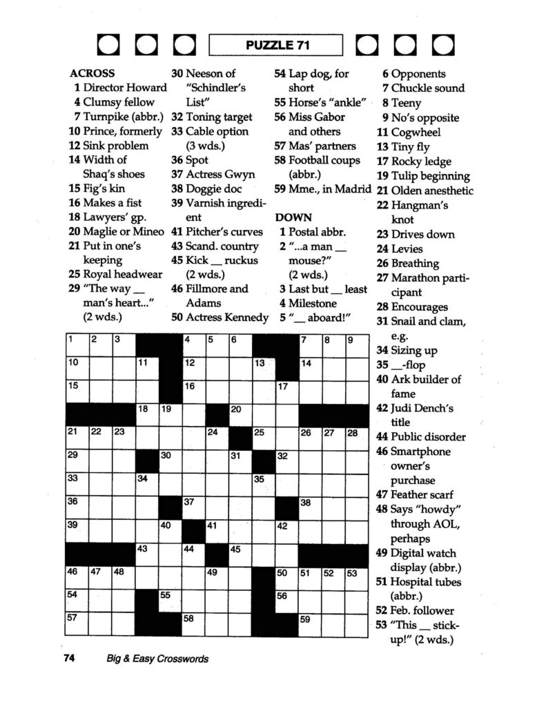 Printable Thomas Joseph Crossword Puzzle - Free Printable Worksheets