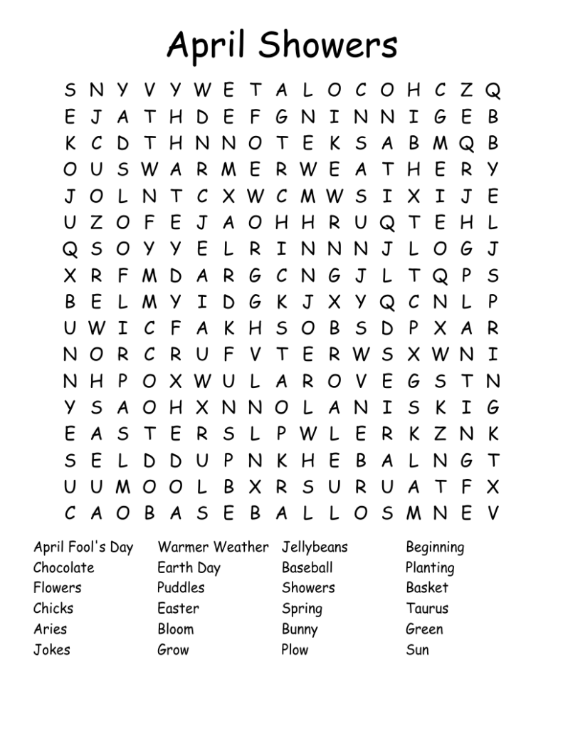 April Word Search Free Printable - Free Printable Worksheets
