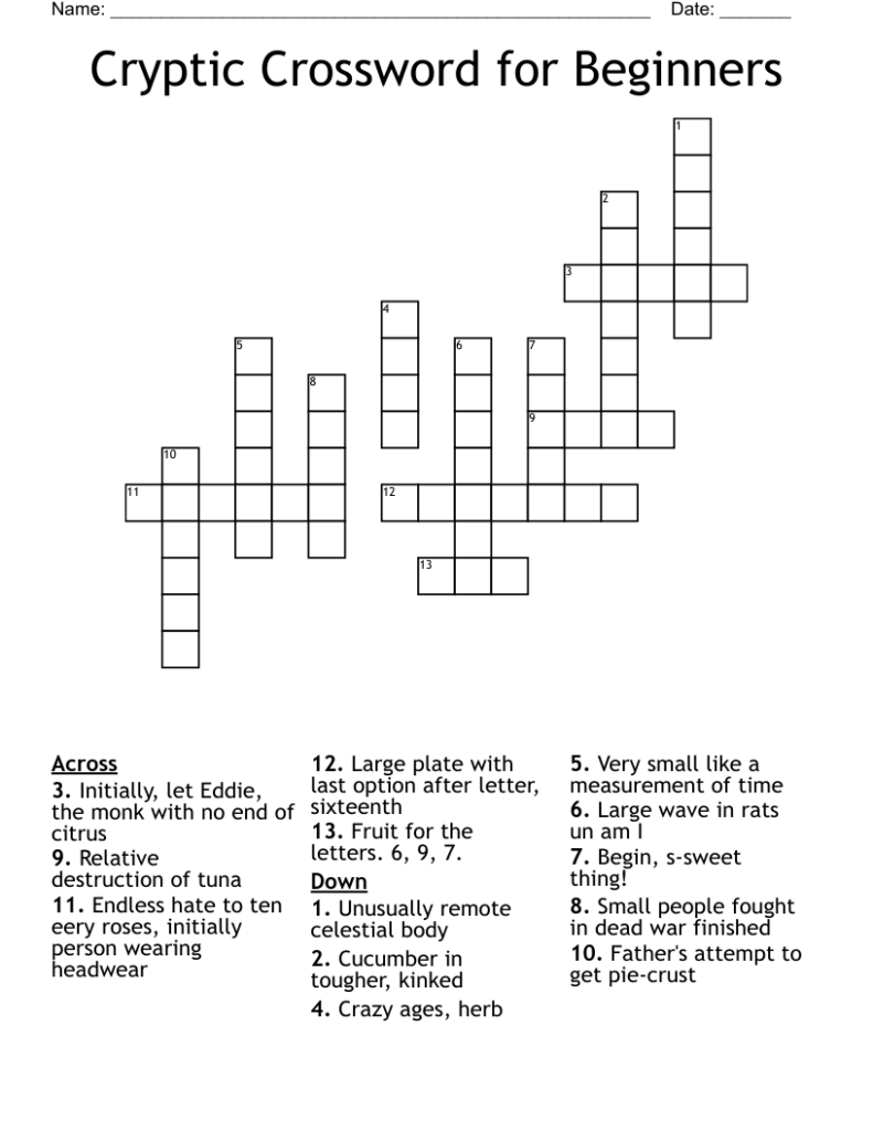 Printable Cryptic Crossword Puzzles - Free Printable Worksheets