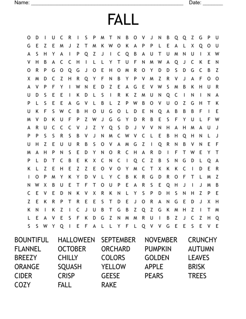 Fall Word Search Free Printable - Free Printable Worksheets