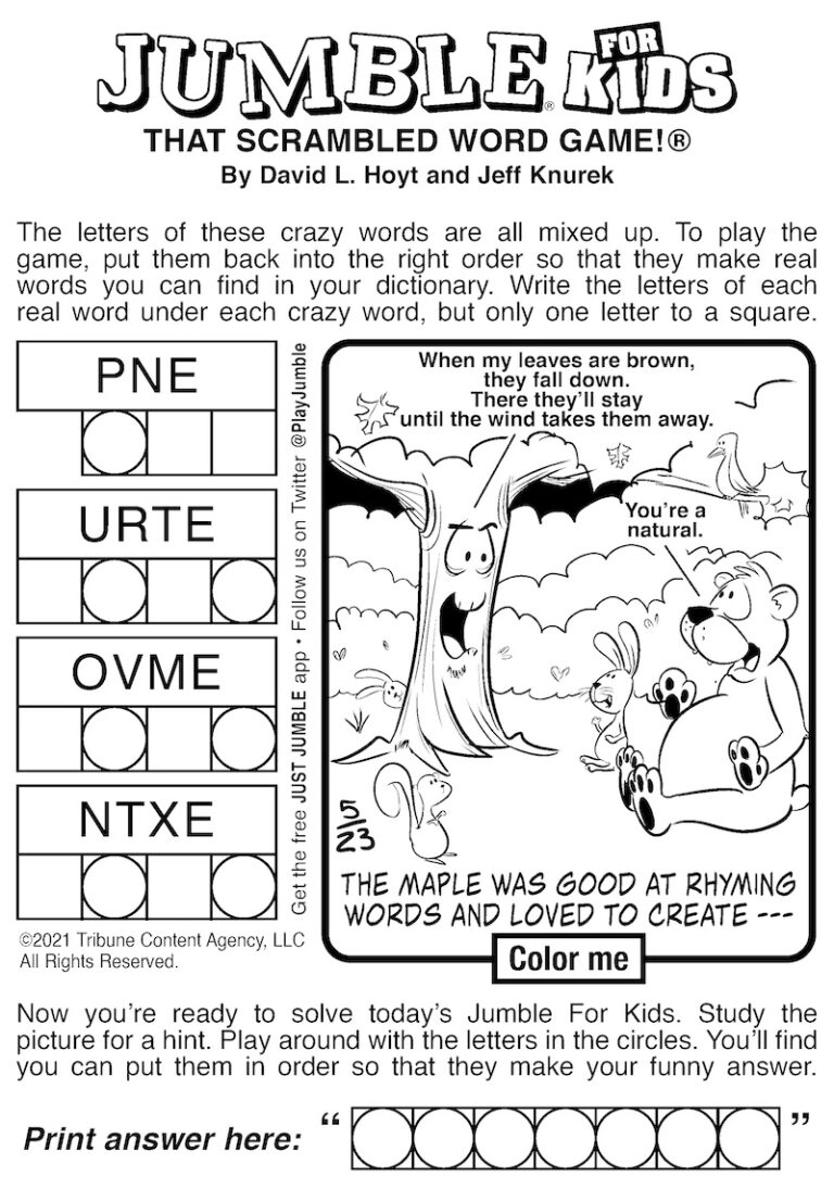 Word Jumbles Printable - Free Printable Worksheets