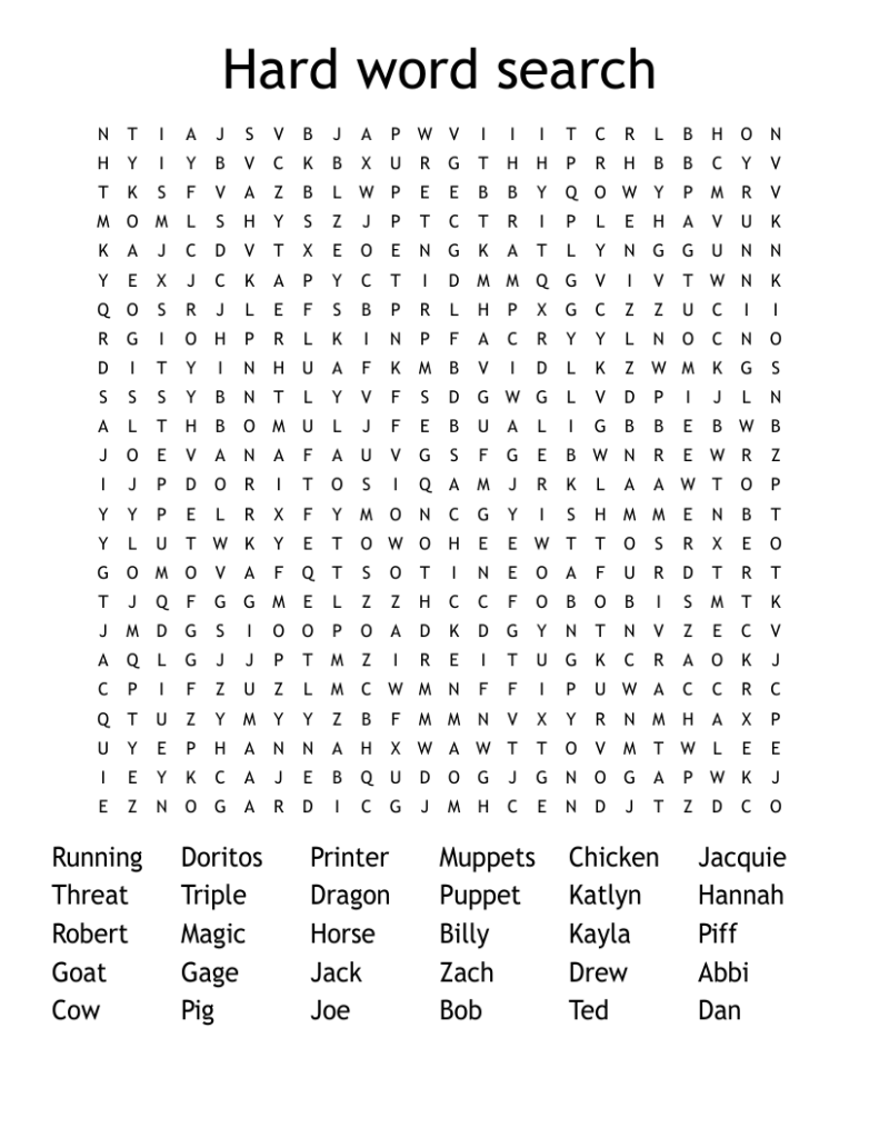 Printable Hard Word Search Puzzles - Free Printable Worksheets