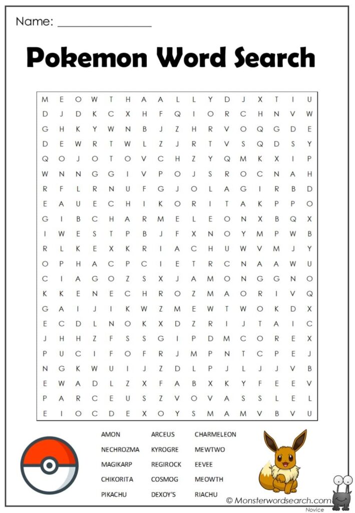 Word Search Pokemon Printable - Free Printable Worksheets