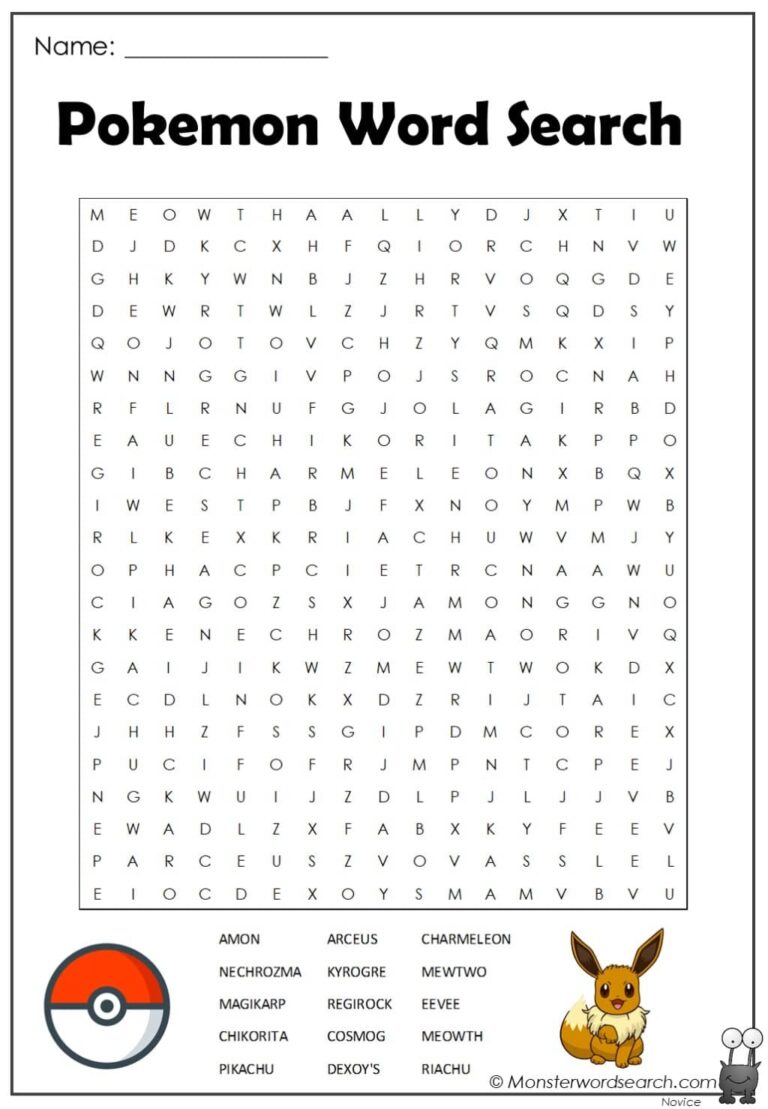 Word Search Pokemon Printable - Free Printable Worksheets